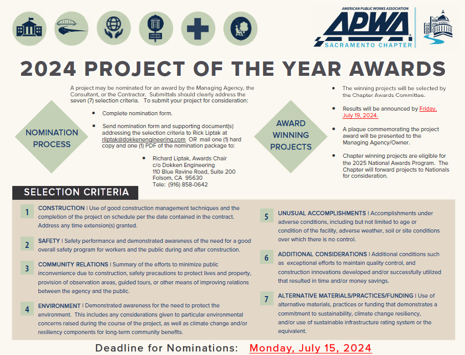 Project of the Year Awards Nominations – APWA Sacramento Chapter